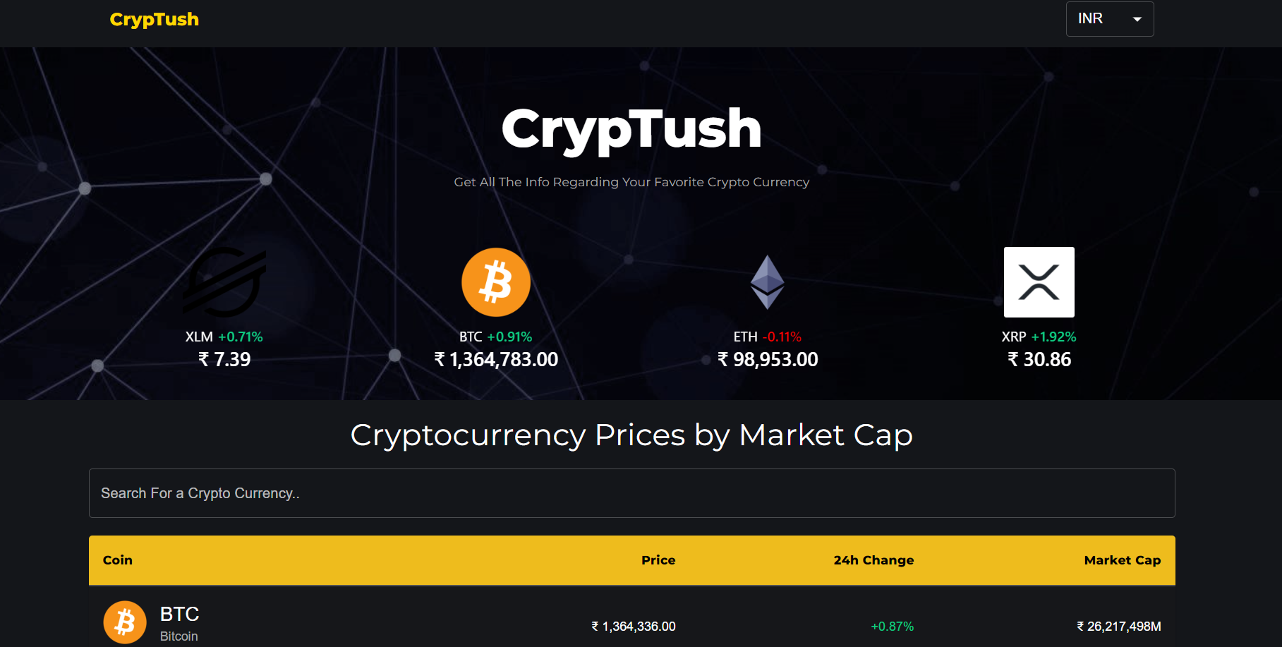 GitHub - TUSHAR-top/CrypTush: Cryptocurrency React Web Application