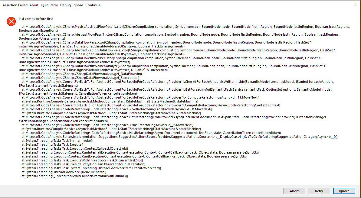 Assertion failure in PreciseAbstractFlowPass: "last comes before first" · Issue #26028 · dotnet ...