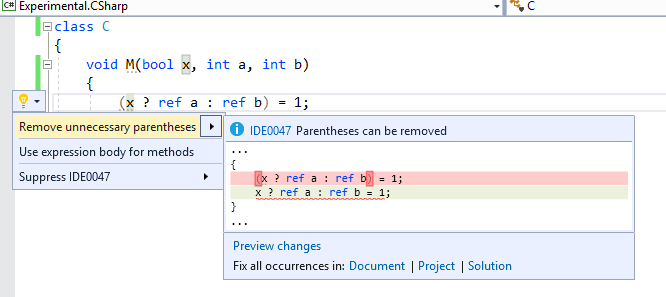 "Remove unnecessary parentheses" removes necessary parens in assignment · Issue #31103 · dotnet ...