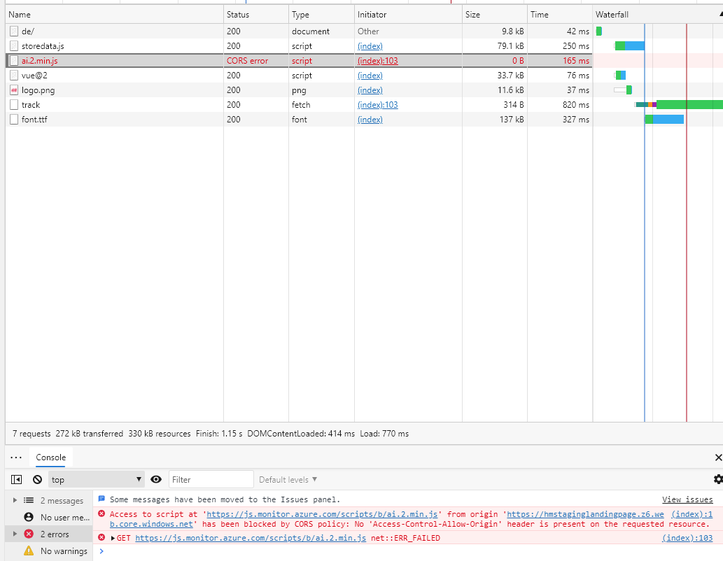 [BUG] Suddenly cannot load ai.2.min.js anymore due to CORS error · Issue #1500 · microsoft ...
