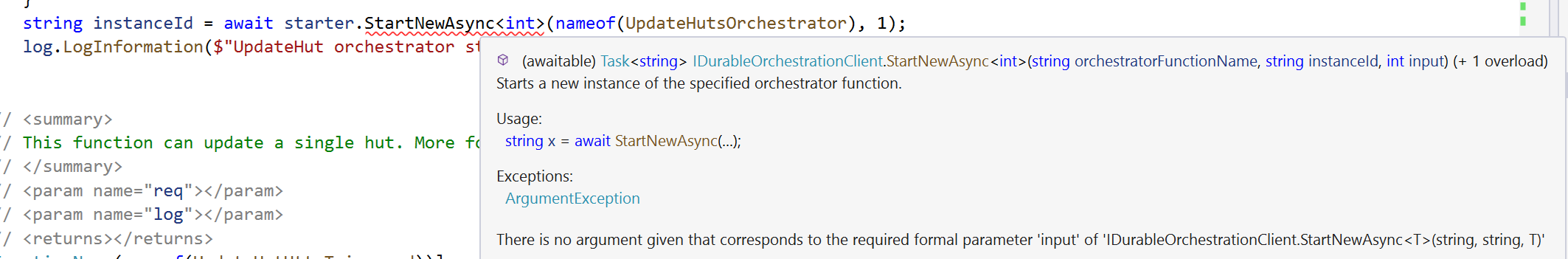 Question on usage of IDurableOrchestrationClient.StartNewAsync() in ...