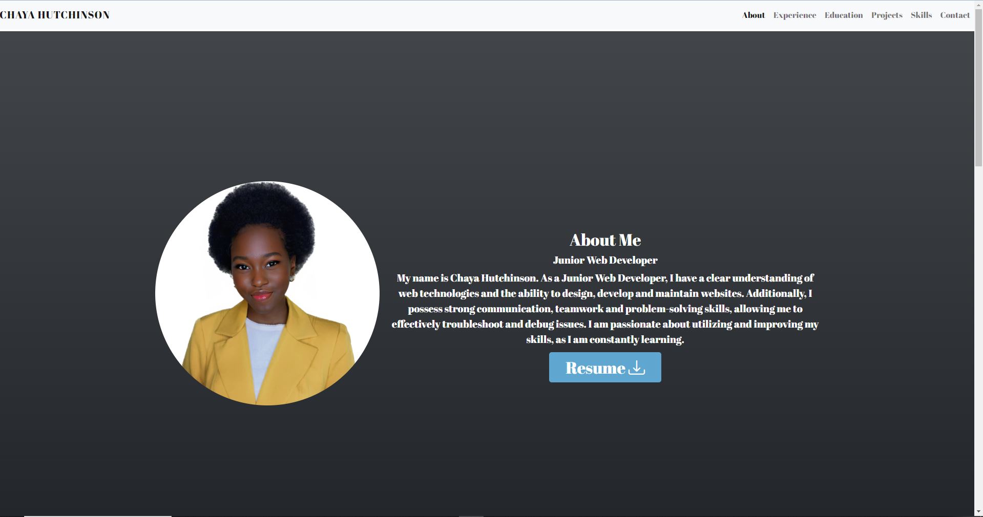 GitHub - Chaya-Hutchinson/Portfolio: Portfolio Project