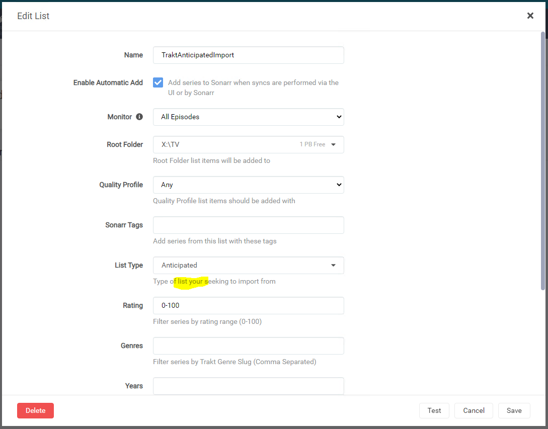 Typo in "Edit List" menu · Issue #3961 · Sonarr/Sonarr · GitHub