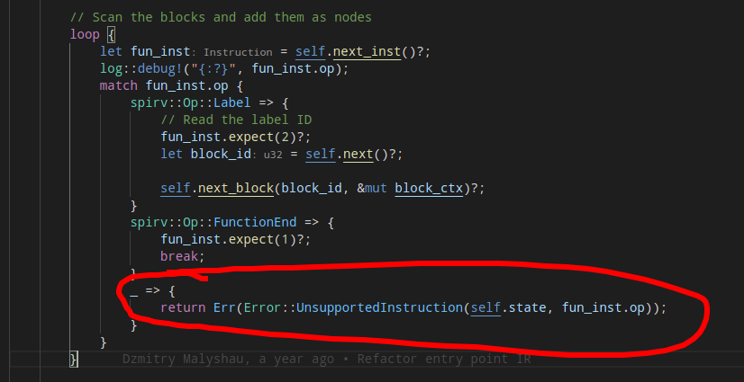 `Unsupported instruction Line at Function` for shader compiled with ...