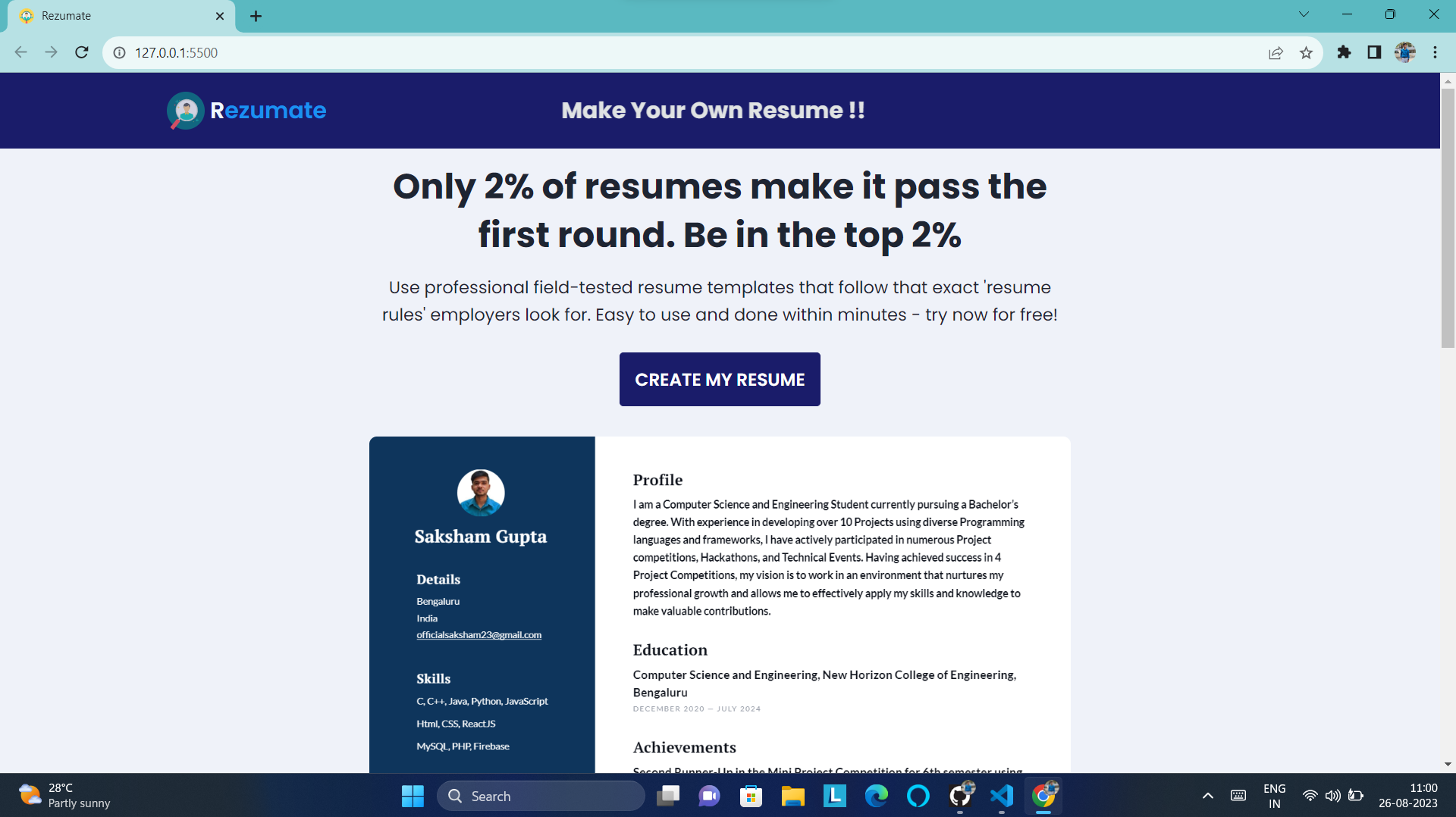 GitHub - Saksham-Gupta-24/Rezumate: Rezumate is an online platform that uses HTML, CSS, and ...