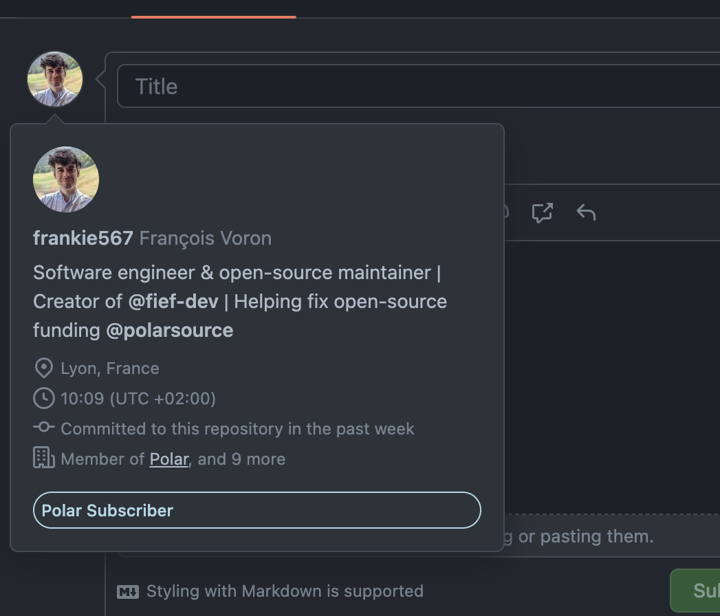 Add a badge to subscriber's profile on GitHub · Issue #1302 · polarsource/polar · GitHub