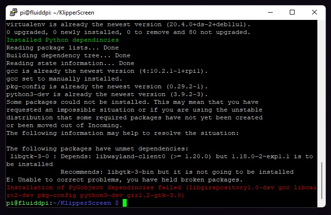 Install Issue, Can't install libgtk-3-0 · Issue #735 · KlipperScreen/KlipperScreen · GitHub