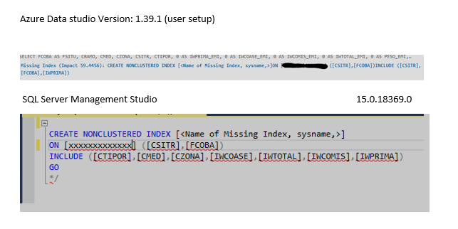 Missing index en plan de ejecución · Issue #20676 · microsoft/azuredatastudio · GitHub