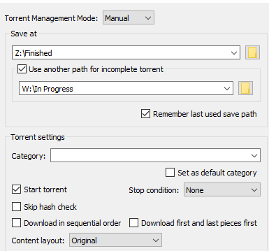 Incomplete torrent location not being used · Issue #17782 · qbittorrent/qBittorrent · GitHub