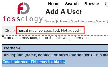 Adding a user requires an email, help is contradictory · Issue #2391 · fossology/fossology · GitHub