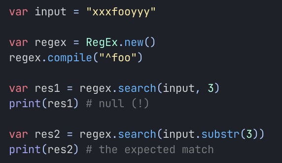 RegEx.search misbehaves for start anchor when offset given · Issue #68058 · godotengine/godot ...