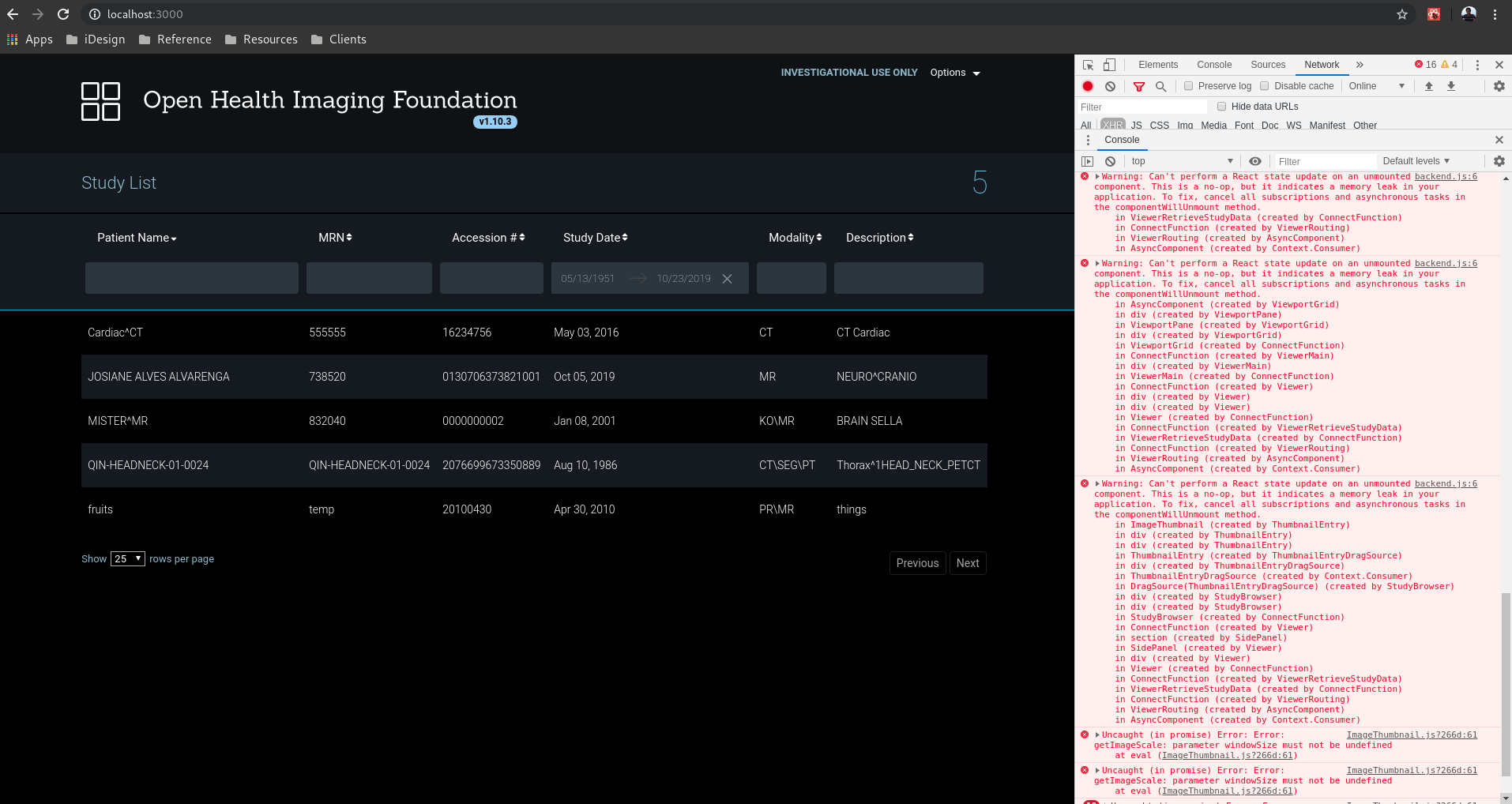 Returning to the Study List before all series have finished loading throws multiple errors in ...