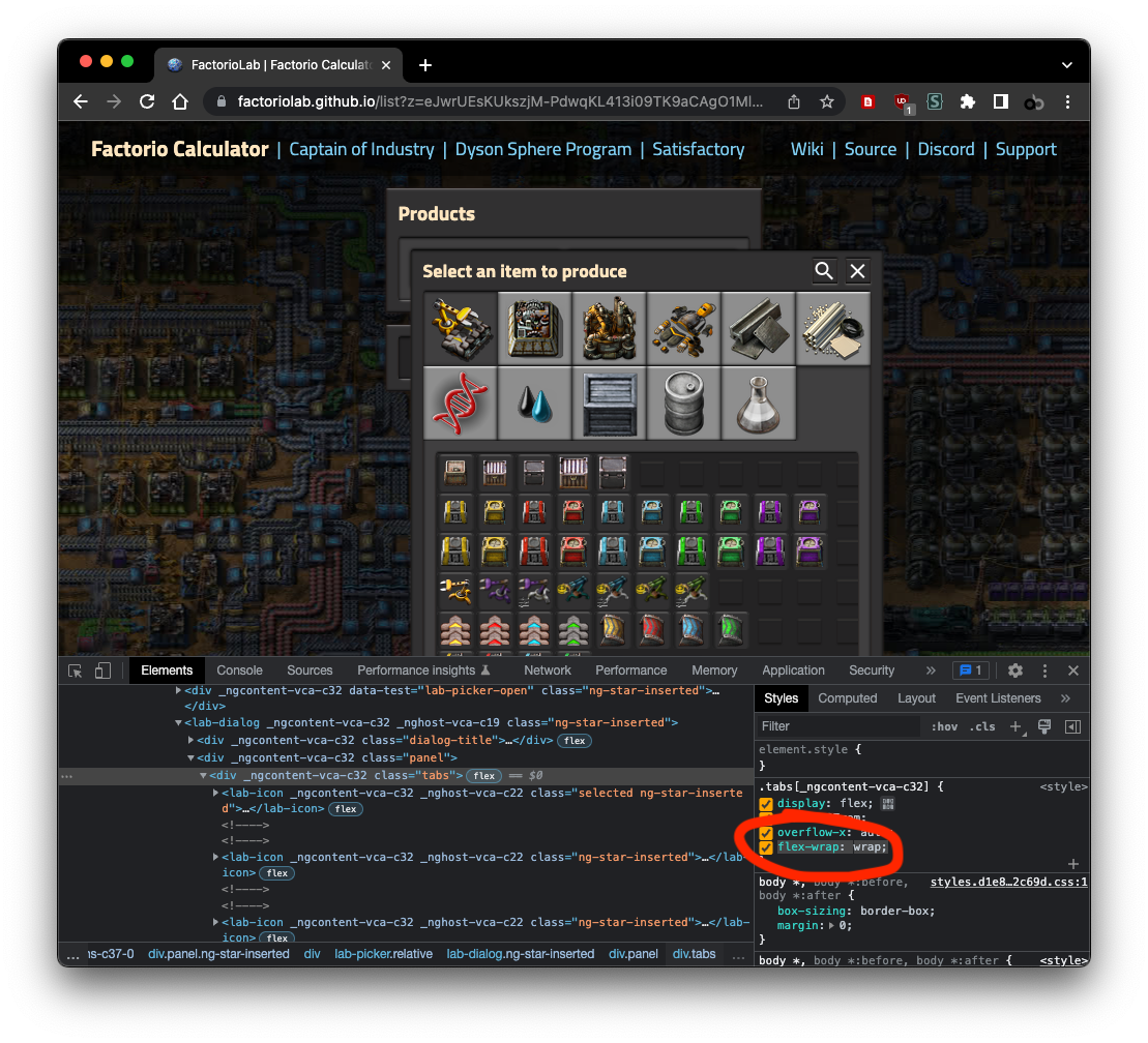 Item picker not showing all tabs · Issue #798 · factoriolab/factoriolab · GitHub