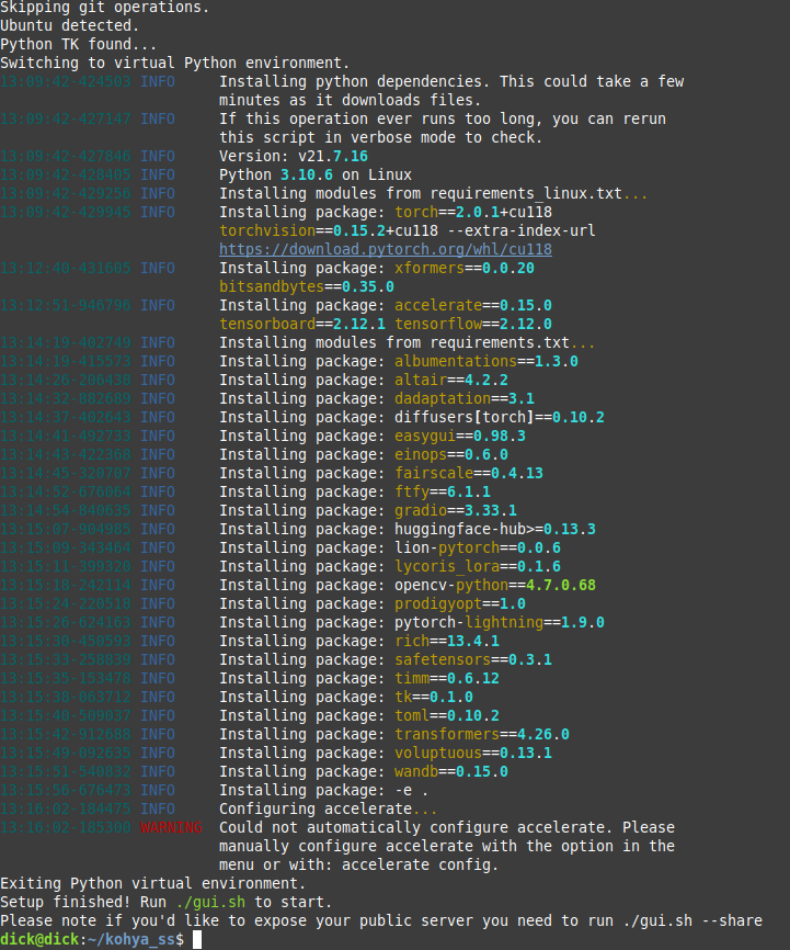 accelerate "could not configure accelerate" · Issue #1127 · bmaltais/kohya_ss · GitHub