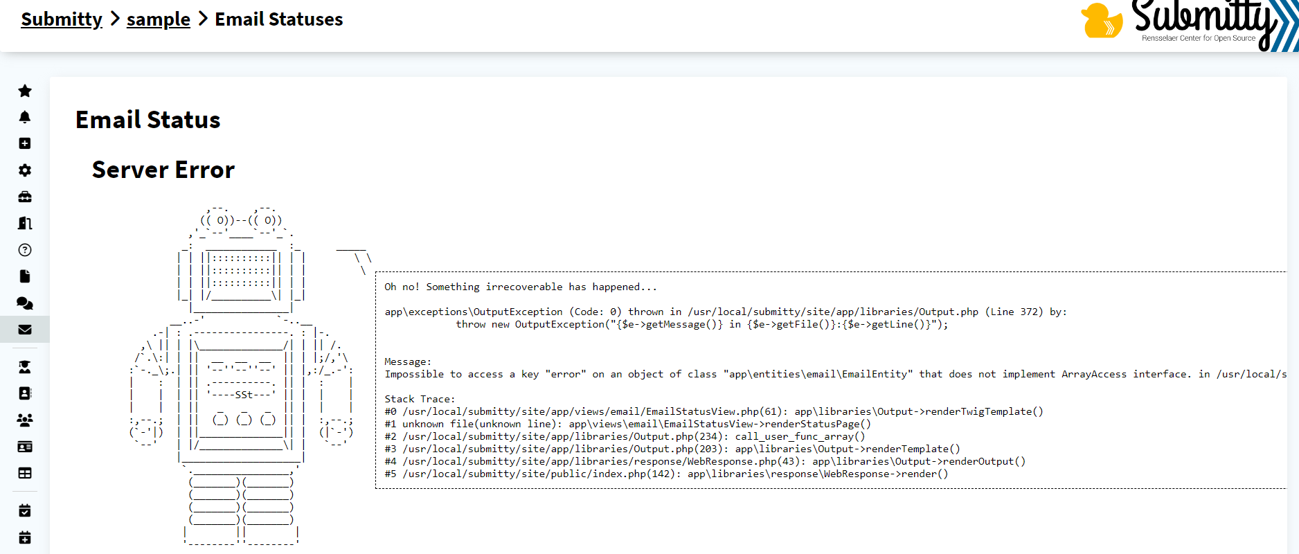 Unable To Access Email Status Page Server Error · Issue 9615 · Submitty Submitty · Github