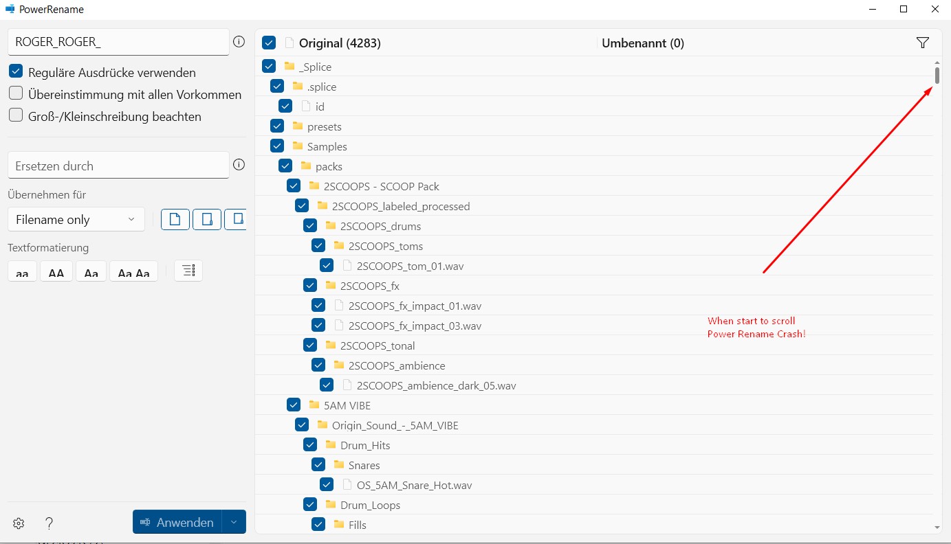 Power Rename crash wenn selecting more then about 1000 files and try to ...