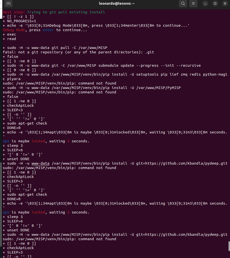 Bug: Issue with venv/bin/pip aptlock count begin 3 seconds like a loop · Issue #8671 · MISP/MISP ...