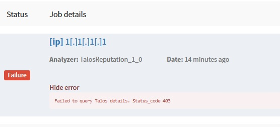 [Bug] Talos Reputation analyzer is not working · Issue #1145 · TheHive-Project/Cortex-Analyzers ...