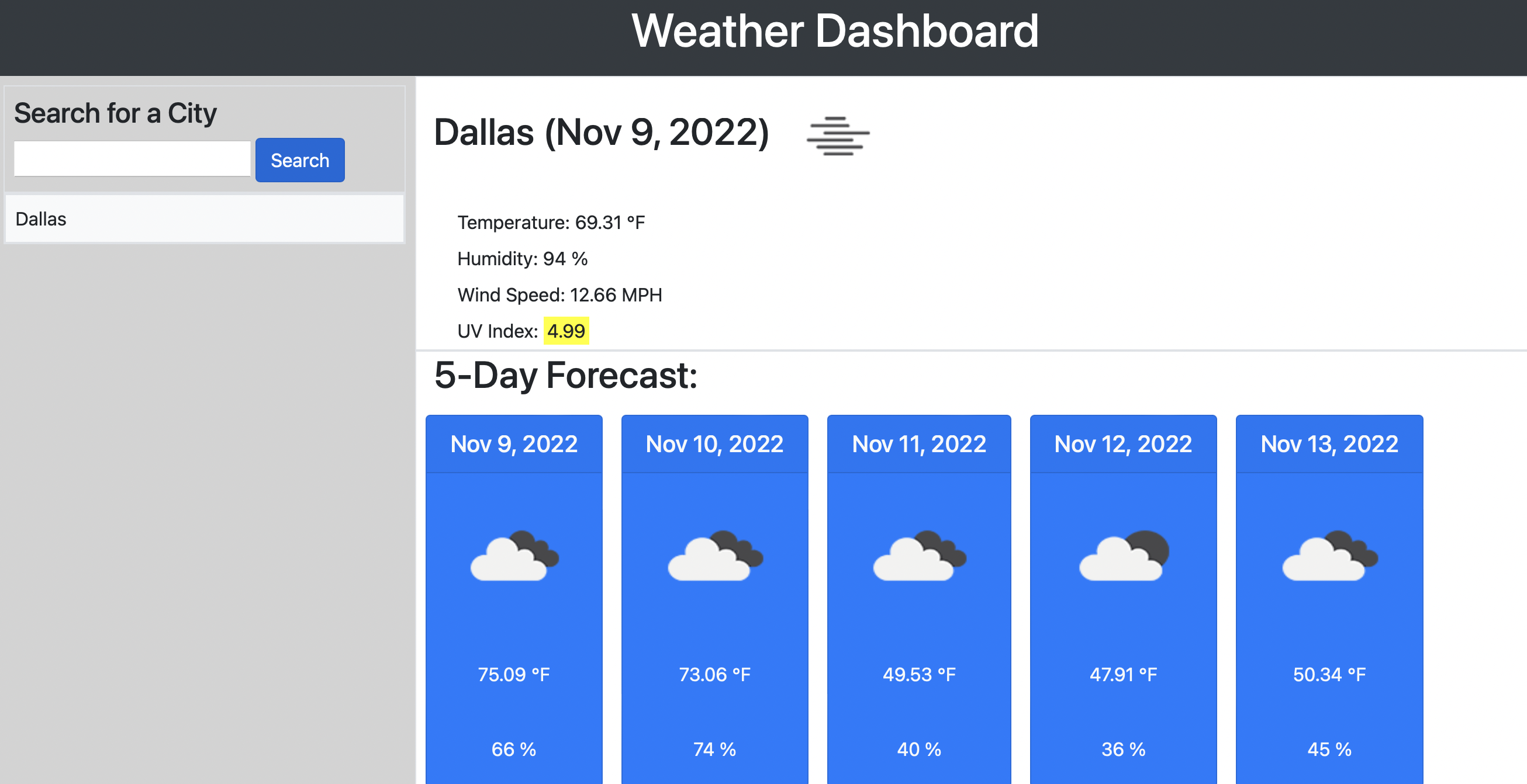 GitHub - DominiqueGarrett/weatherdashboard: Module 6 Challenge Assignment: Server-Side APIs