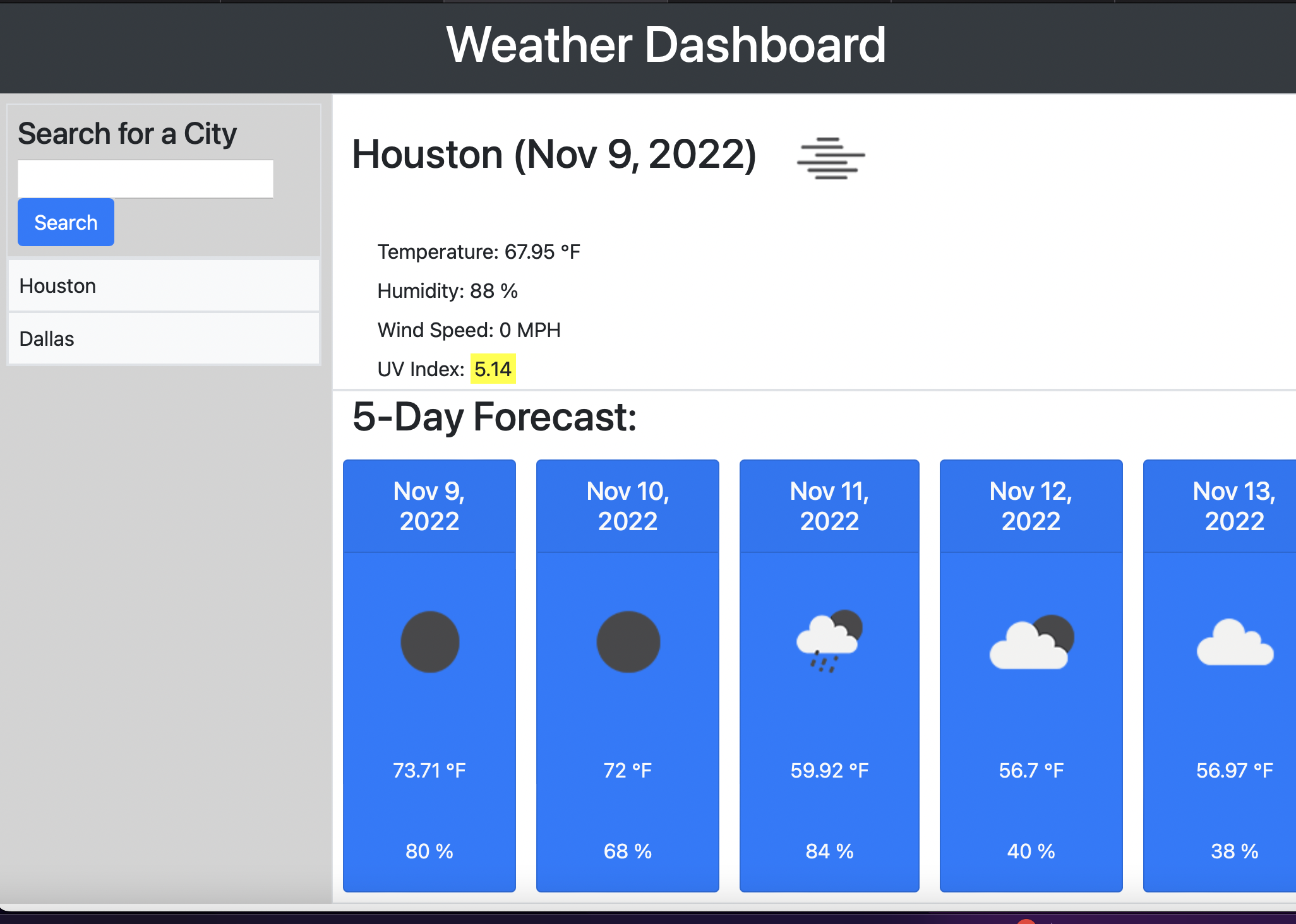 GitHub - DominiqueGarrett/weatherdashboard: Module 6 Challenge Assignment: Server-Side APIs