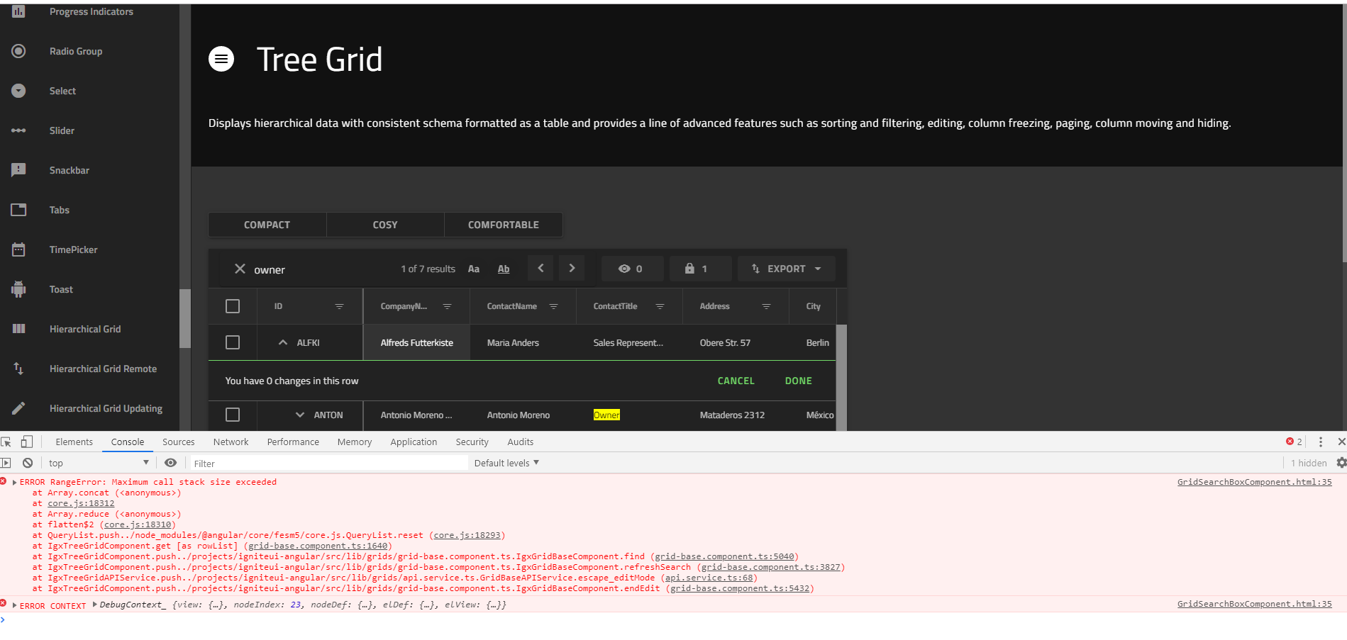 An error is returned when a row is opened in edit mode and click to search the next item · Issue ...