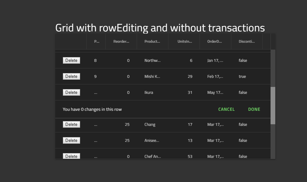 When row editing is opened and navigate with PageUp/PageDown buttons the layout is not in ...