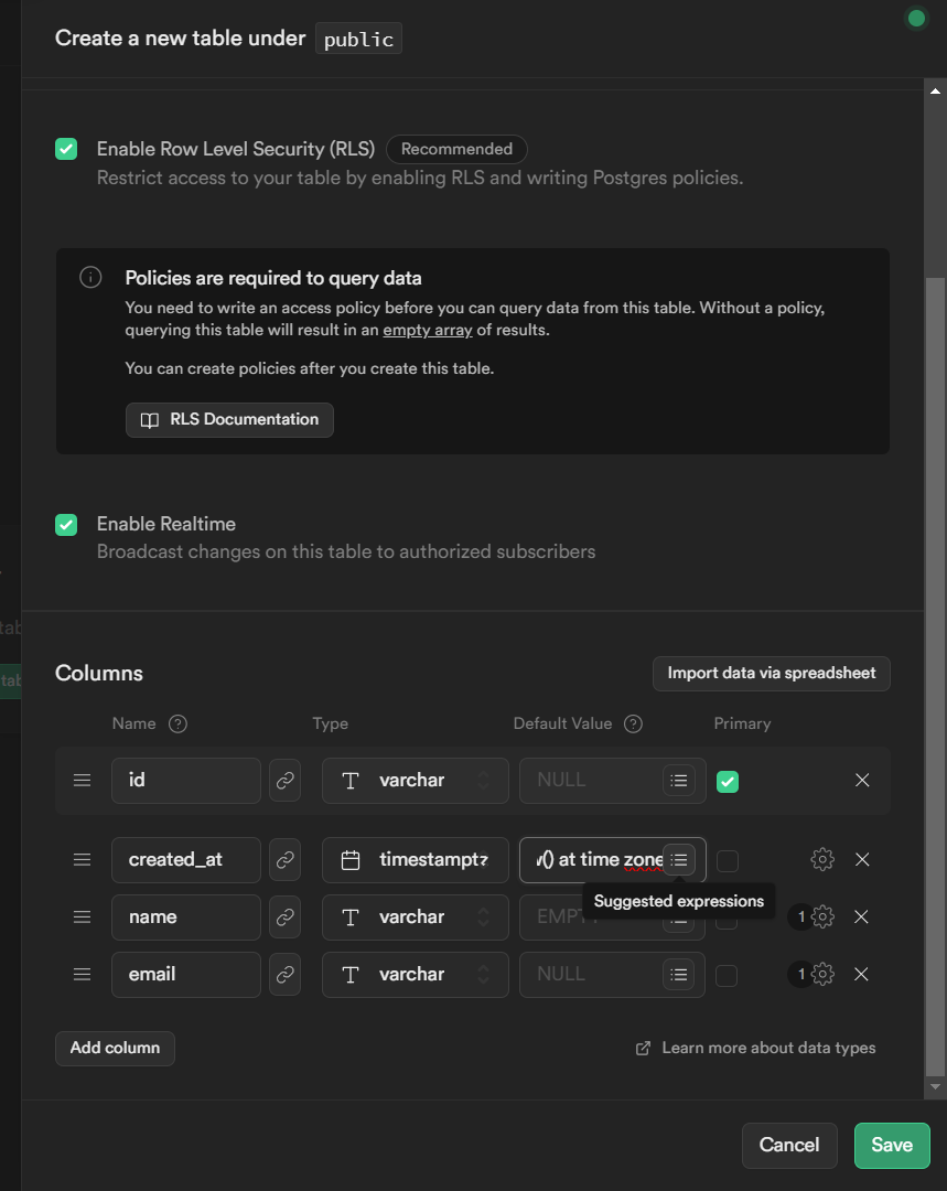 The text in input of new column's default feild is overlapped by the "suggested expressions ...