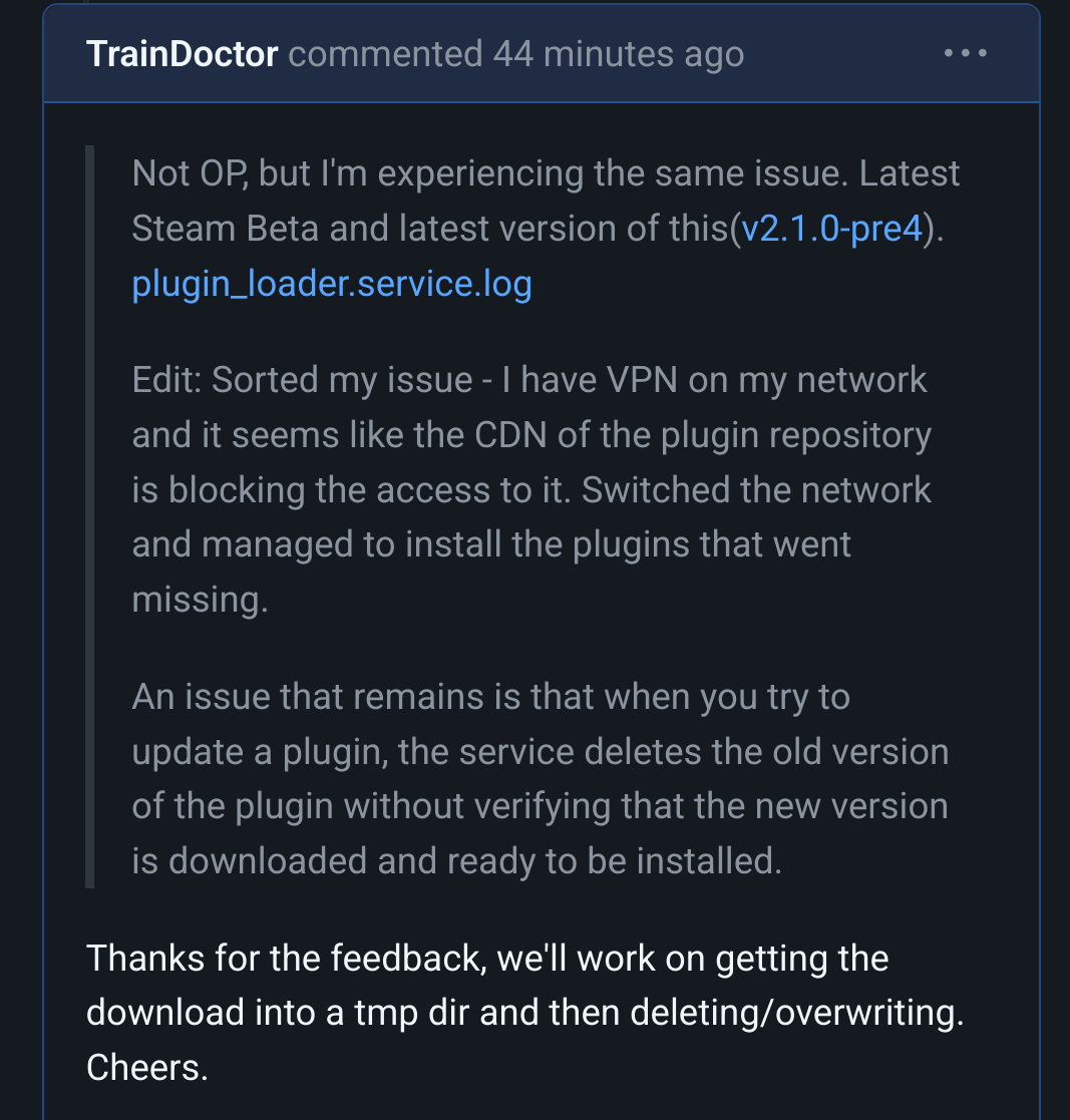Loader removes plugins before downloading updated plugin · Issue #183 · SteamDeckHomebrew/decky ...