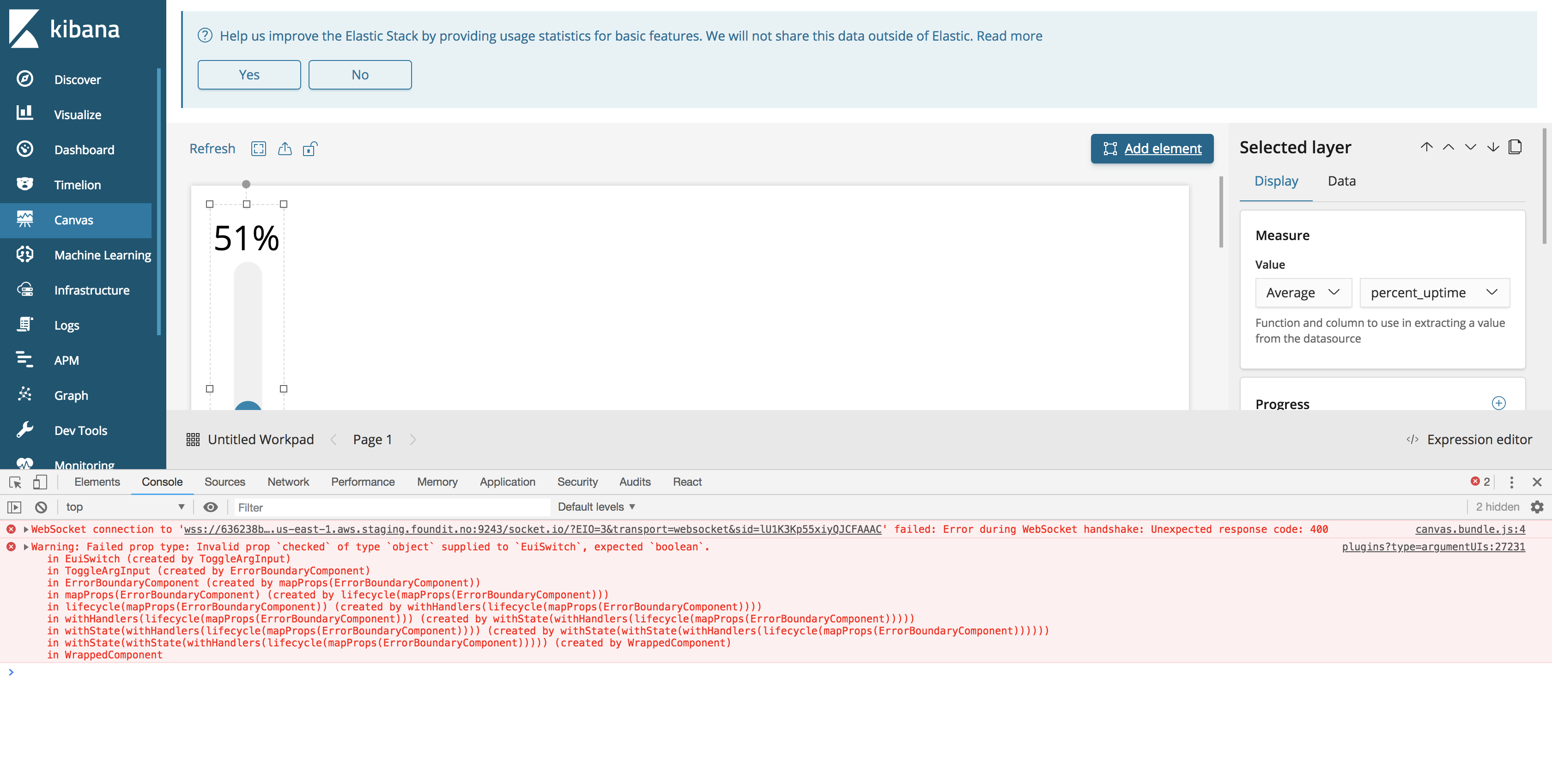 Canvas - Warning: Failed prop type: Invalid prop `checked` of type `object` seen on the console ...