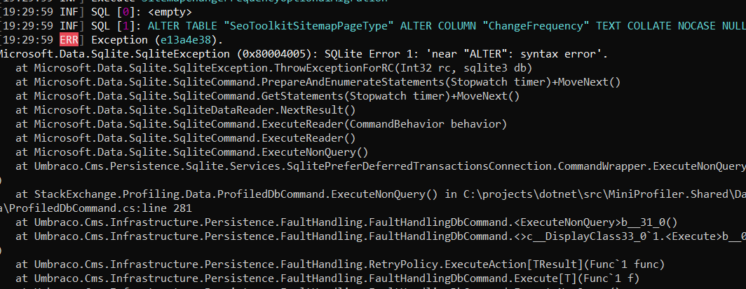 SQLite Alter throws null · Issue #12676 · umbraco/Umbraco-CMS · GitHub