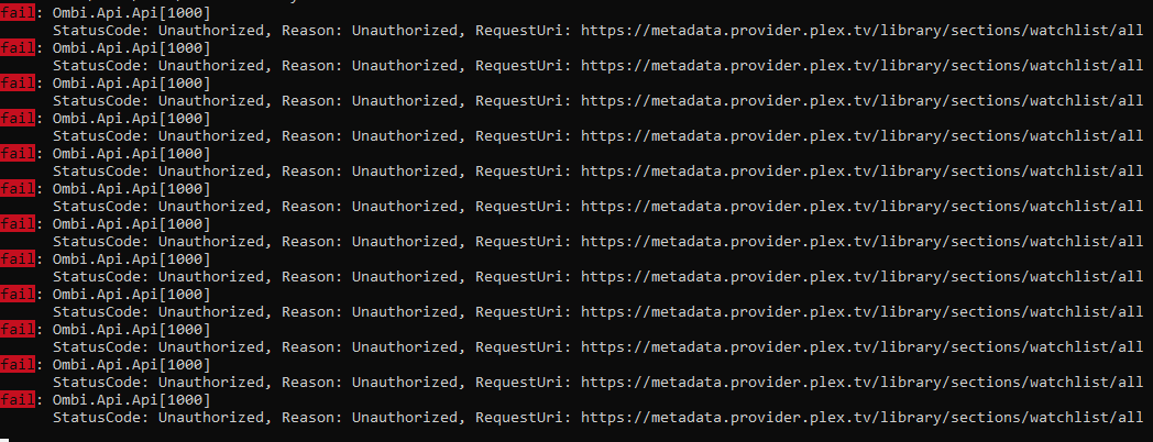 Watchlist Cron Drops User Auth Token Causing Console Fail Spam · Issue 4734 · Ombi Appombi