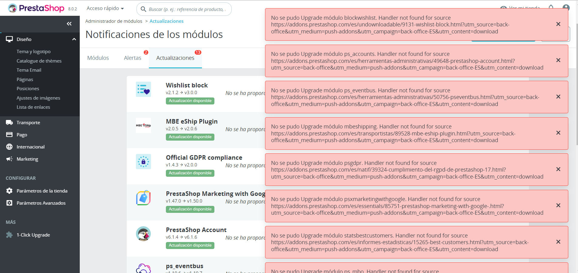 Cannot Upgrade module xxxxxx. Handler not found for source · Issue #32129 · PrestaShop ...