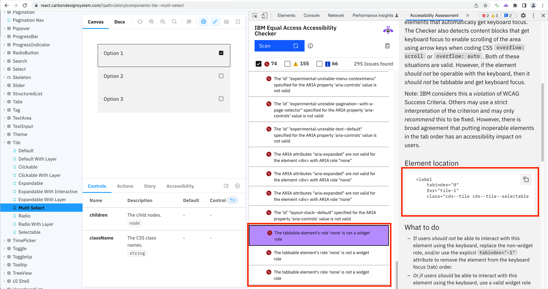 [a11y]: SelectableTile component has critical violation "The tabbable element's role 'none' is ...