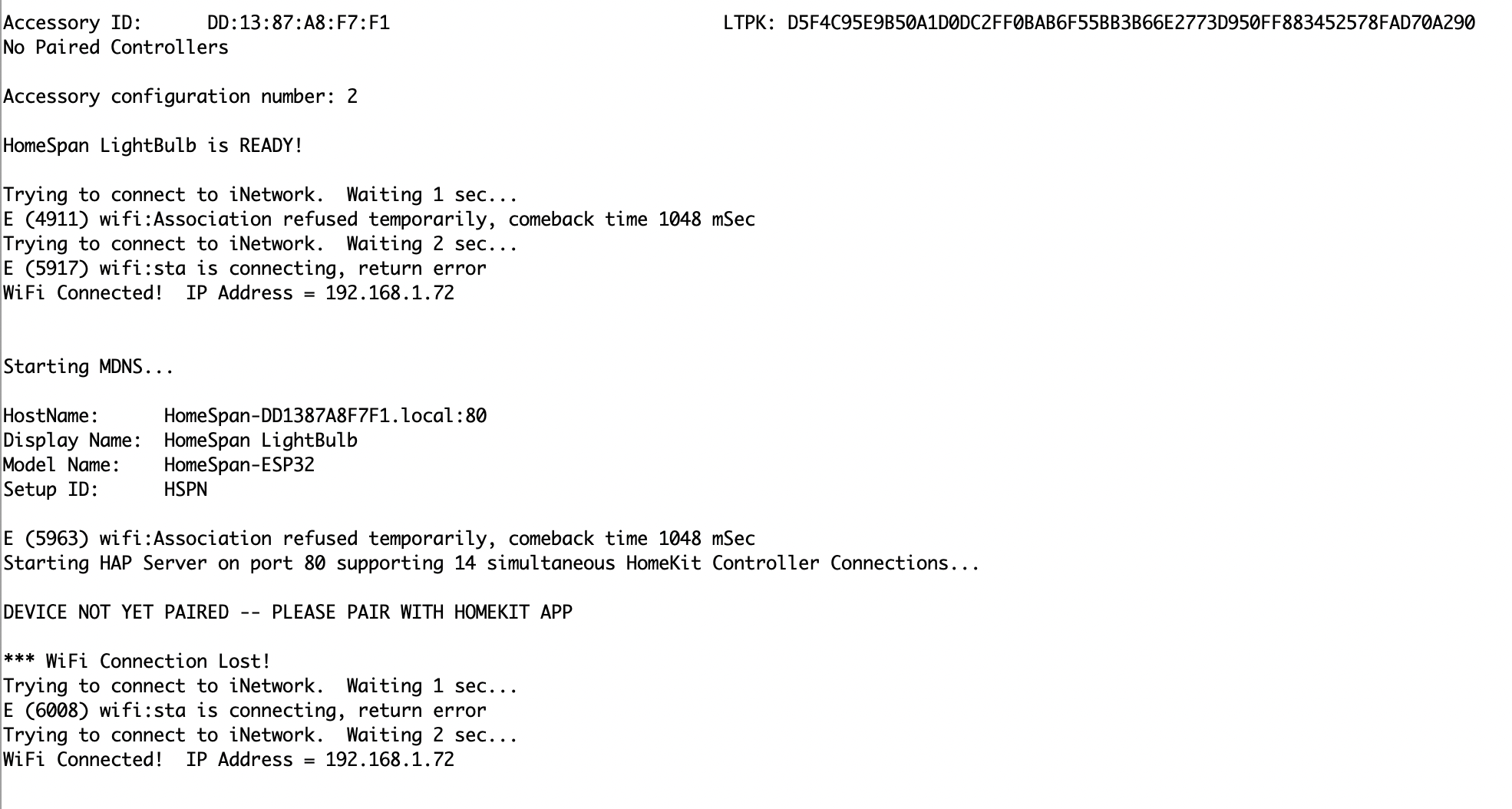 Issue Pairing to HomeKit · Issue #398 · HomeSpan/HomeSpan · GitHub