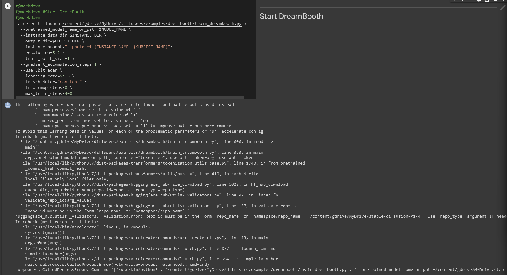 Start DreamBooth Error - google colab · Issue #16 · TheLastBen/fast-stable-diffusion · GitHub
