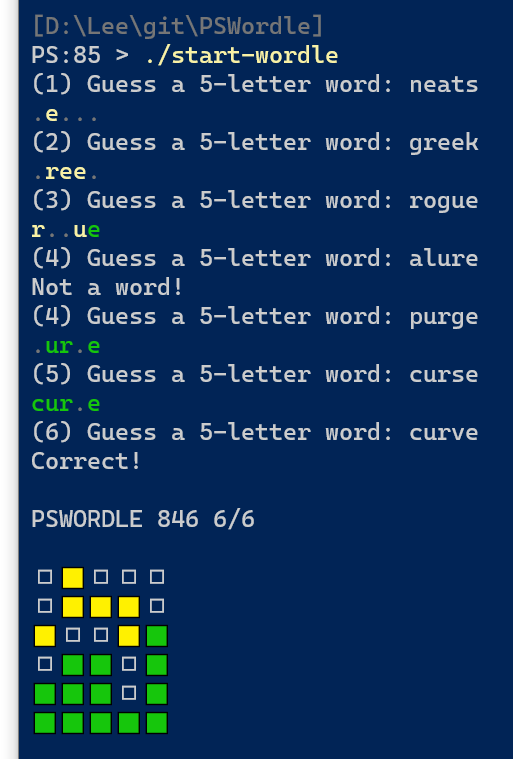 GitHub - LeeHolmes/pswordle: Wordle in PowerShell