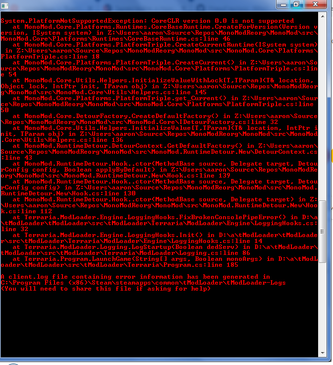 CoreCLR version 0.0 is not supported error · Issue #2996 · tModLoader/tModLoader · GitHub
