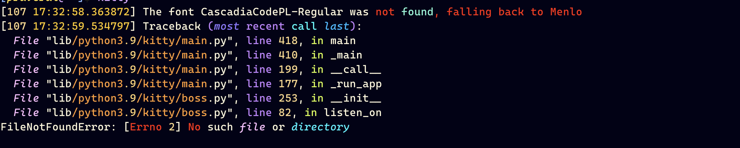 Kitty command on latest 0.25.0 macOS version causing traceback · Issue ...