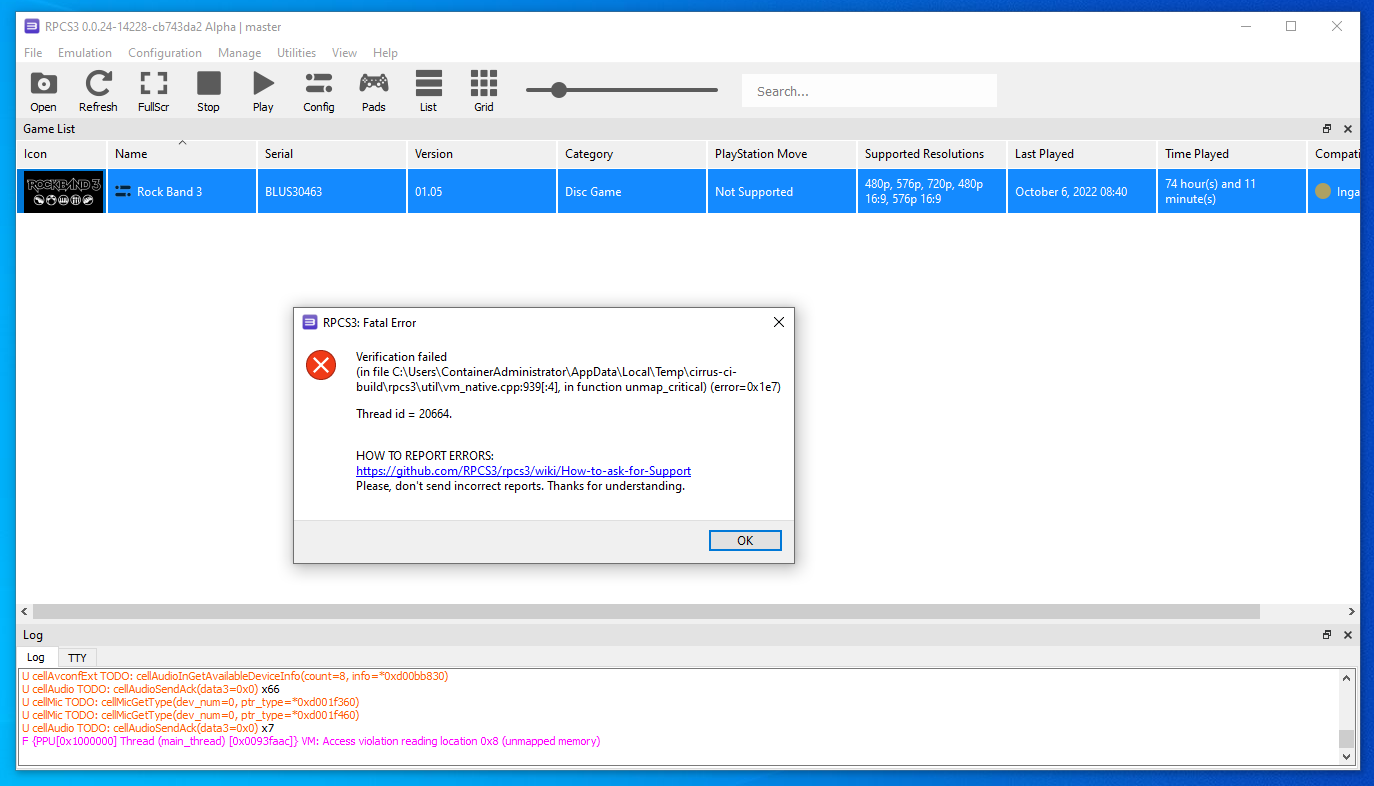 Rock Band 3 customs crashing game · Issue #12761 · RPCS3/rpcs3 · GitHub