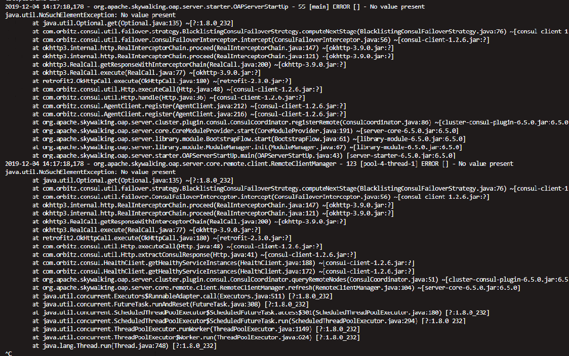 Failed to startup when use cluster with consul · Issue #4000 · apache/skywalking · GitHub