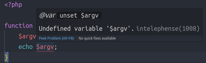 Undefined variable $argv · Issue #1444 · bmewburn/vscode-intelephense · GitHub