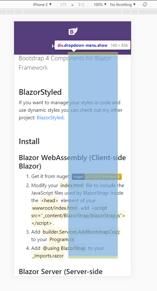 Navbar dropdown hides behind other content in mobile · Issue #436 · chanan/BlazorStrap · GitHub