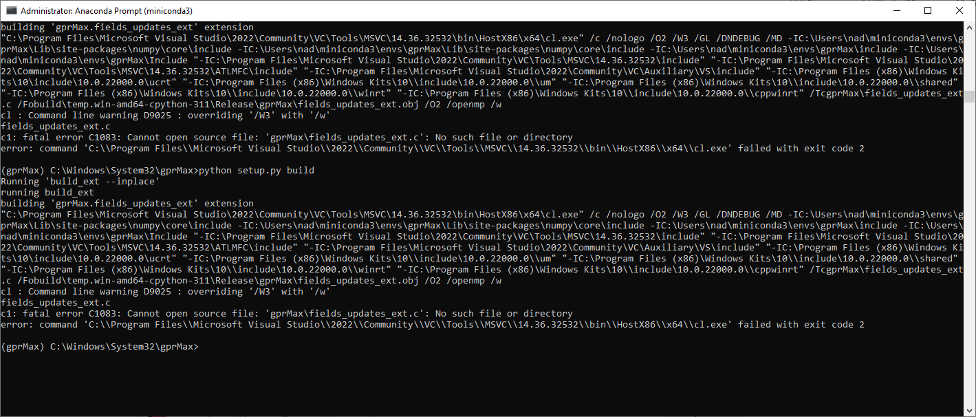 Gprmax Installation Issue Gprmaxfieldsupdatesextc No Such File 