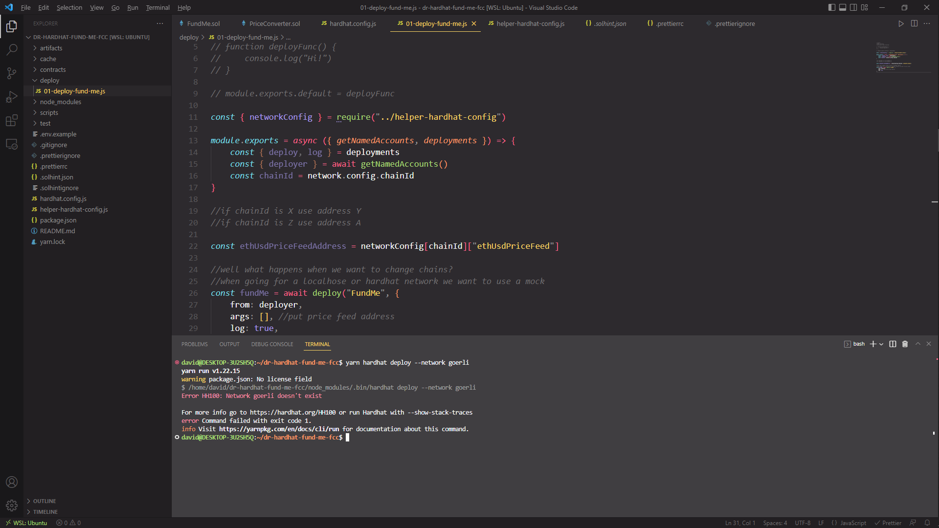 Lesson 7 Network Goerli Doesnt Exist · Smartcontractkit Full Blockchain Solidity Course Js