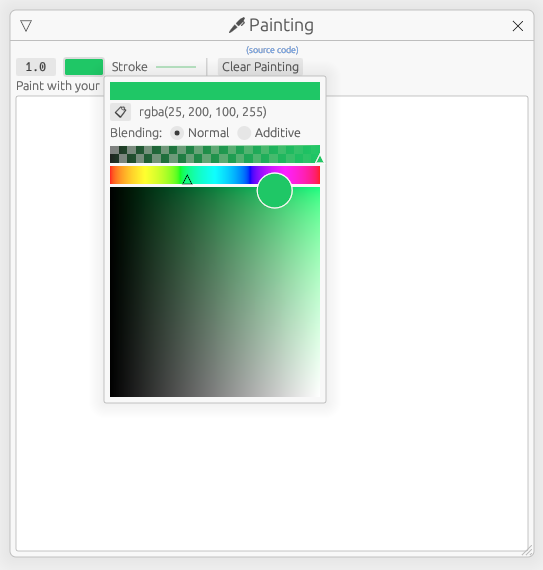 Online Demo "Painting" source code should include color picker, but it ...