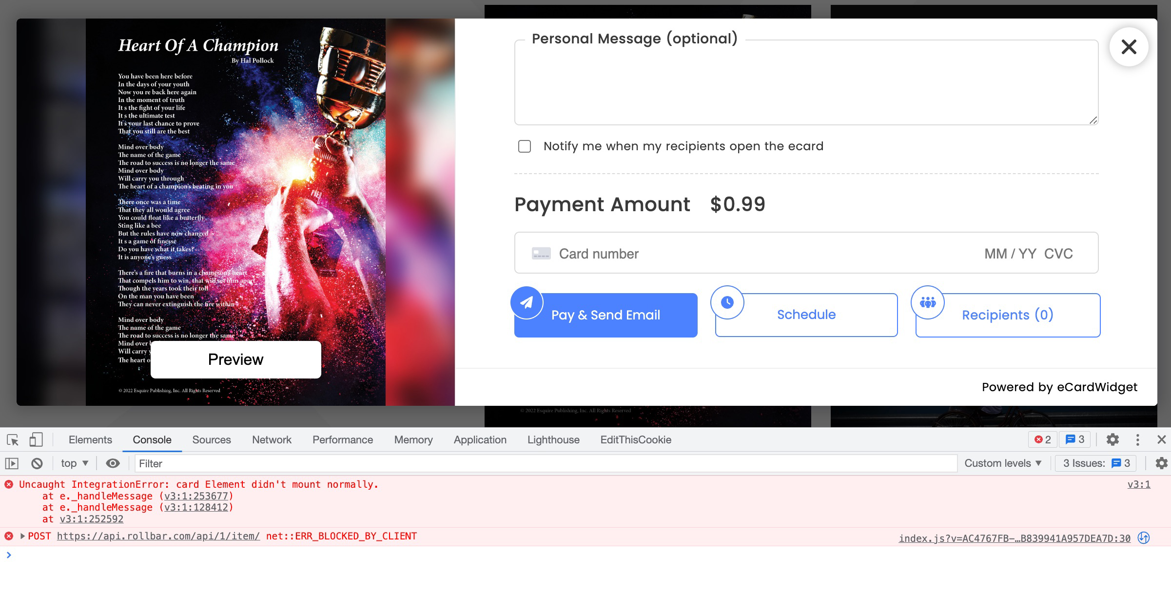 [bug] Uncaught Integrationerror Card Element Didn T Mount Normally · Issue 316 · Stripe