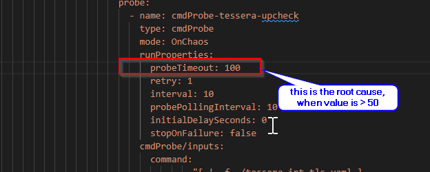 Experiment do not reflect probe failure status when probe.runProperties.probeTimeout value is ...