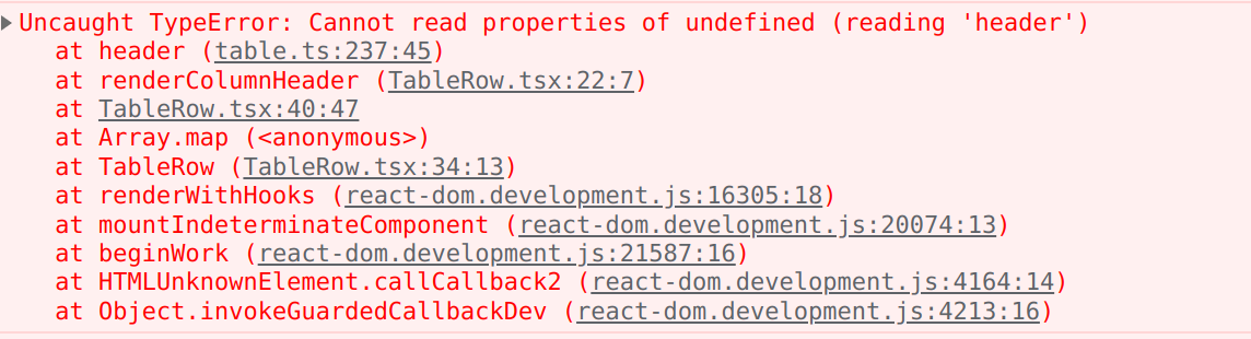 Trying To Display Column Header Inside Cell Throws An Error If The 