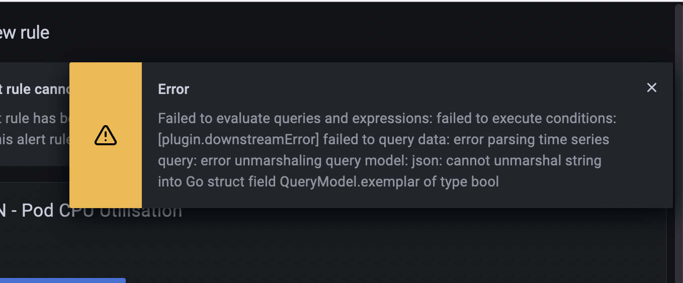 Pod Cpu Alert Created With Terraform Causes `plugindownstreamerror` · Issue 62305 · Grafana 