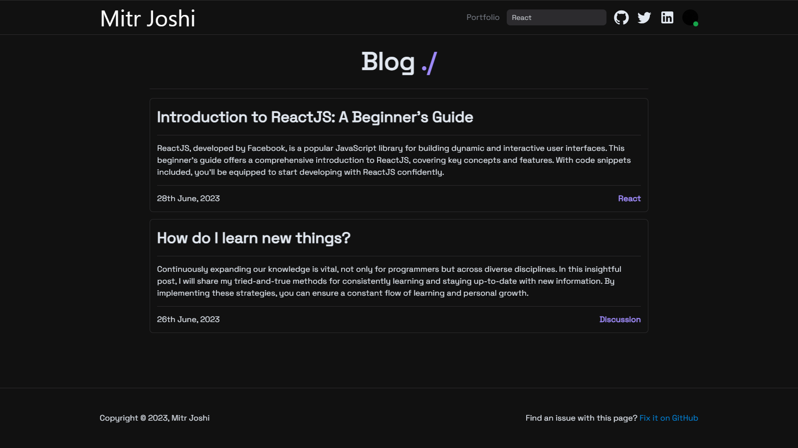 GitHub - Mitrjoshi/Mitr-Joshi-Blog: Mitr Joshi Blog is a dynamic web project showcasing a ...